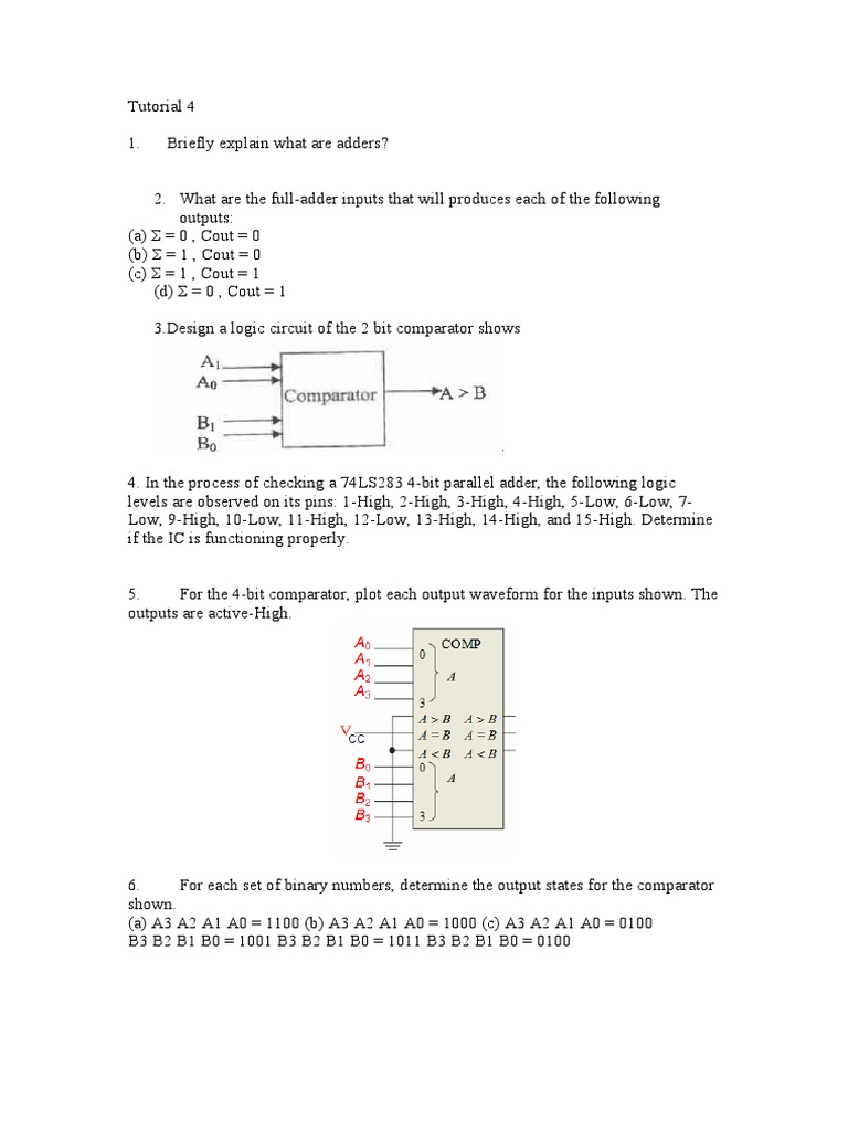 Tutorial 4 - 1 | PDF | Digital Electronics | Arithmetic