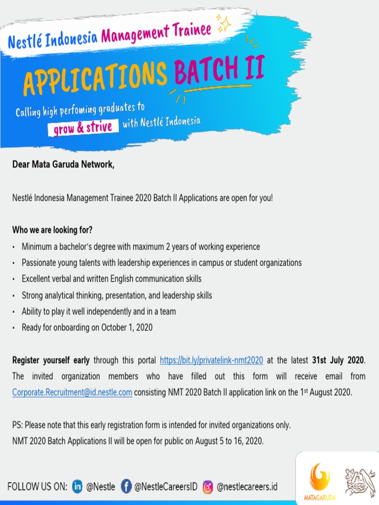 Nestlé ID MT 2020 - Invitation To Apply For Mata Garuda LPDP | PDF