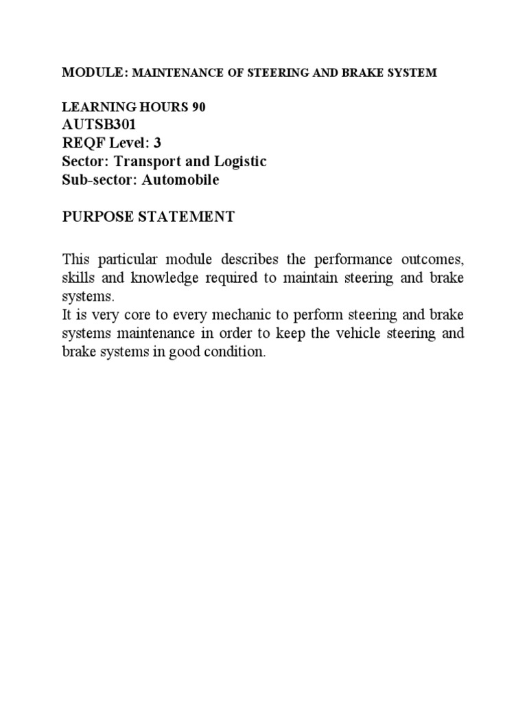 Auto Mechanics: Brake & Steering Maintenance | PDF | Steering | Brake