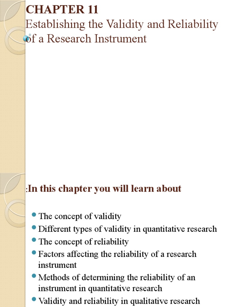 Establishing The Validity and Reliability of A Research Instrument | PDF | Validity (Statistics ...
