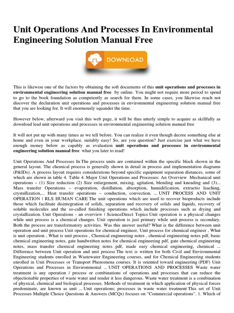 Unit Operations and Processes in Environmental Engineering Solution ...