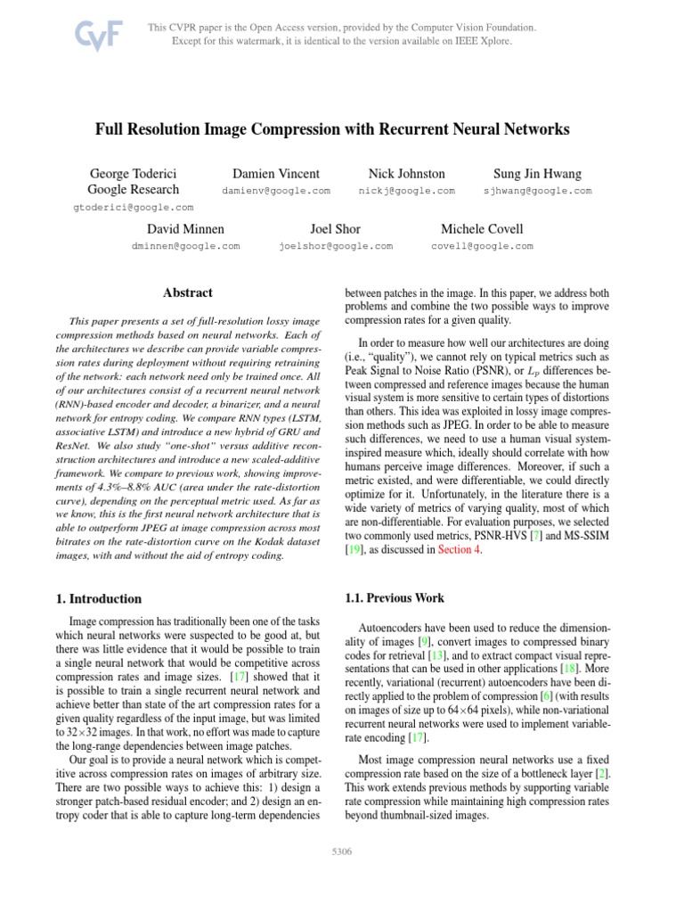 Toderici Full Resolution Image CVPR 2017 Paper | PDF | Data Compression | Artificial Neural Network
