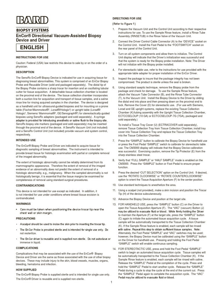 BAWIU0072 R2 EnCor Driver IFU PDF | PDF | Biopsy | Medical Equipment