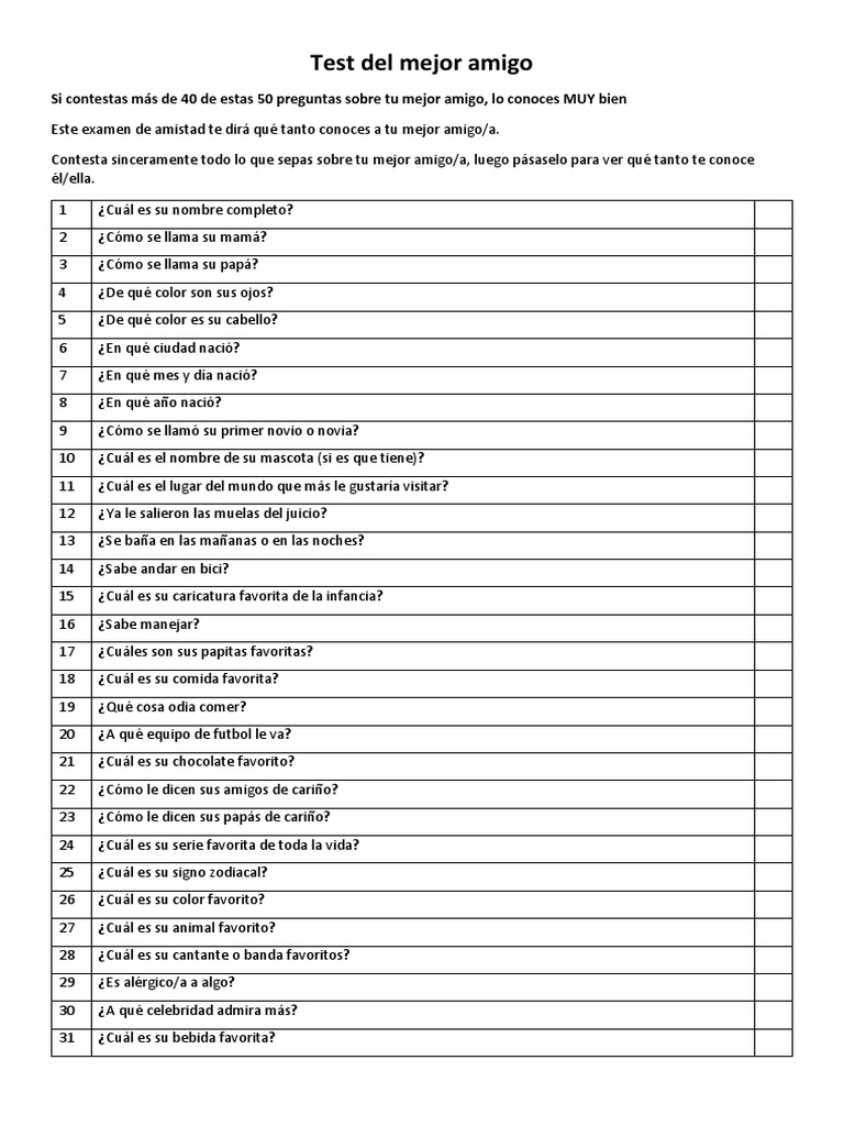 Test de La Amistad Intermedio | PDF