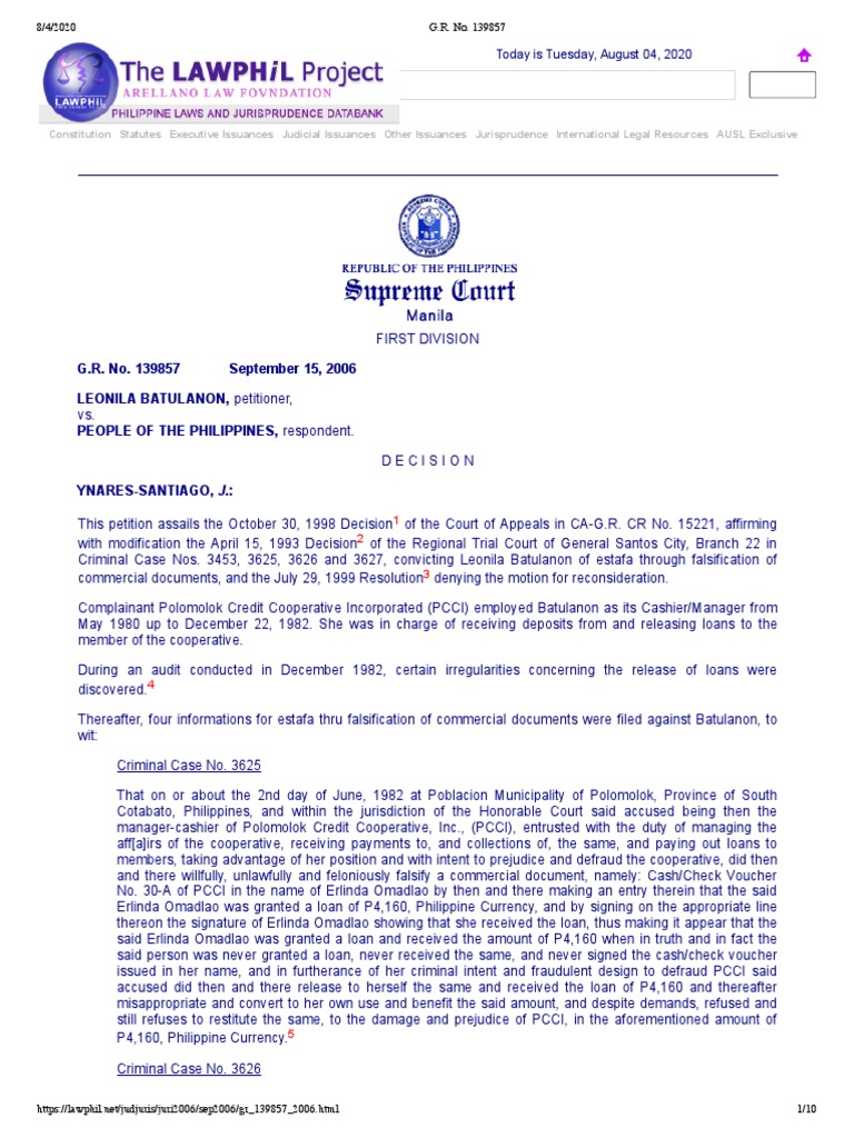 Analysis of a Supreme Court of the Philippines Decision Regarding Four ...