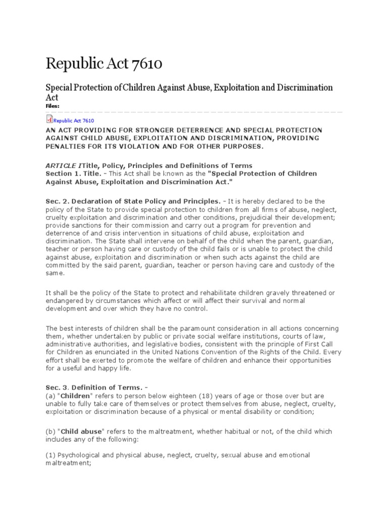 Republic Act 7610 Nad Jurisprudence | PDF | Obscenity | Child Abuse