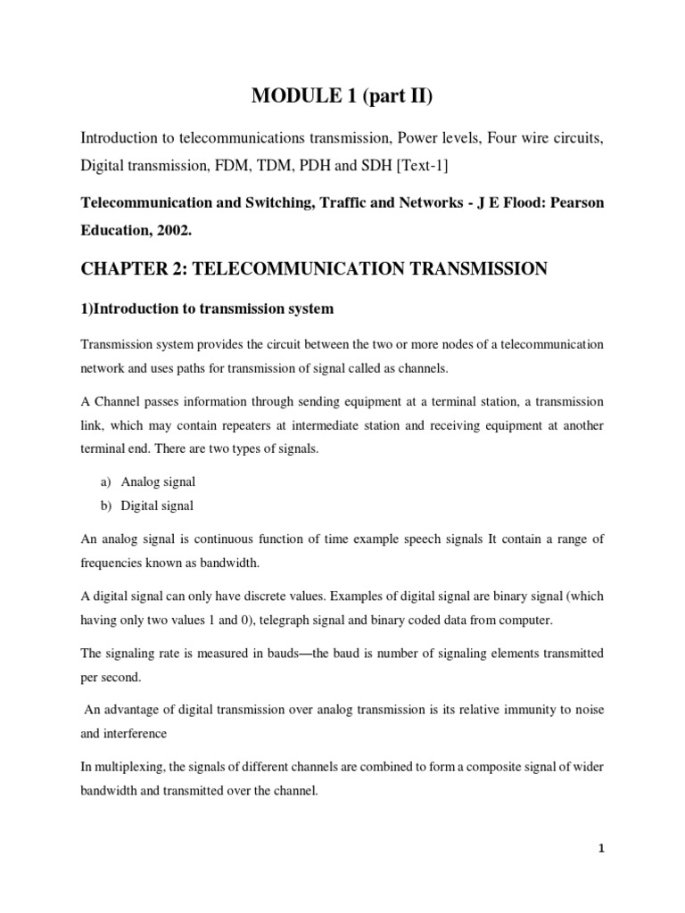 MODULE 1 (Part II) : Chapter 2: Telecommunication Transmission | PDF ...