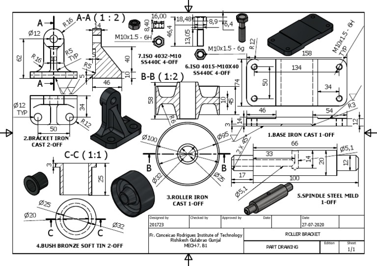 Design and manufacturing drawings for a roller bracket assembly ...