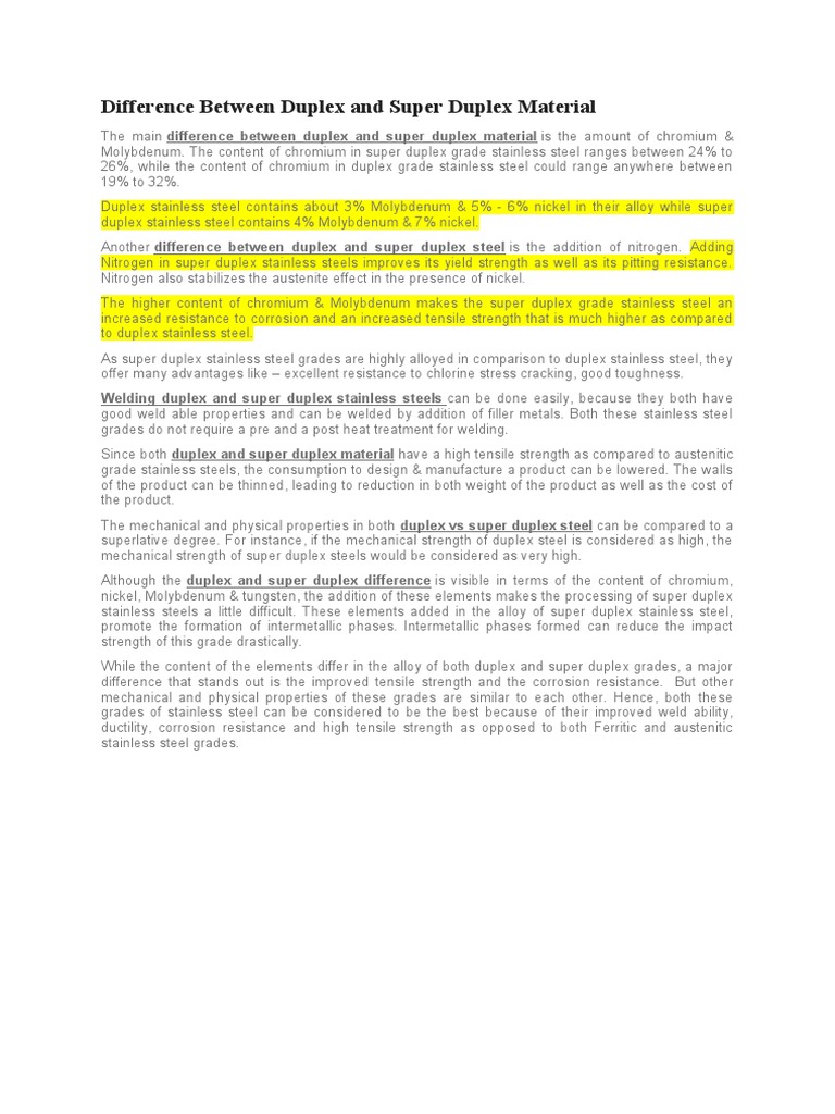 Difference Between Duplex and Super Duplex Material | PDF | Stainless ...