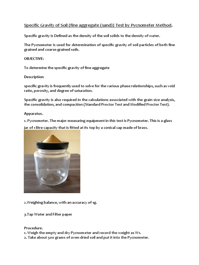 Specific Gravity of Soil Test by Pycnometer Method 2222 | PDF | Soil ...
