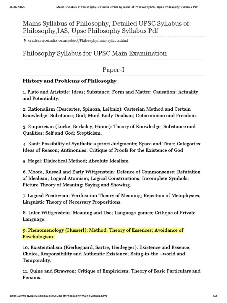 UPSC Philosophy Syllabus | PDF | Idealism | Substance Theory