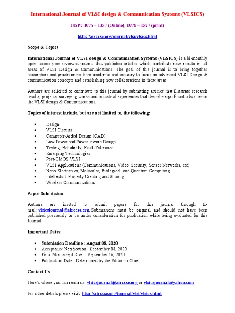 International Journal of VLSI Design & Communication Systems (VLSICS) | PDF