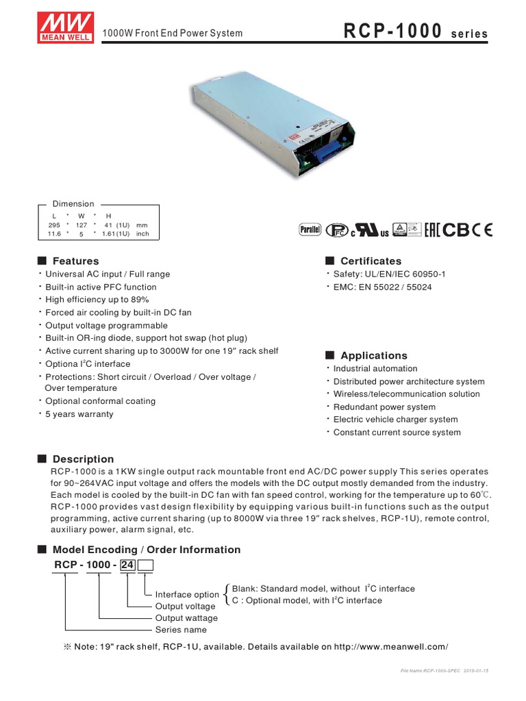 1000W Front End Power System: Series | PDF | Power Supply | Rectifier