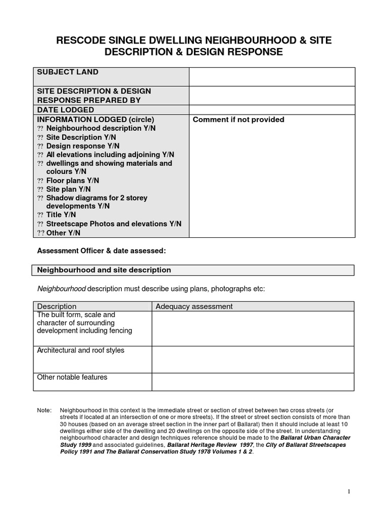 Rescode-Single Dwelling Neighbourhood & Site Description & Design ...