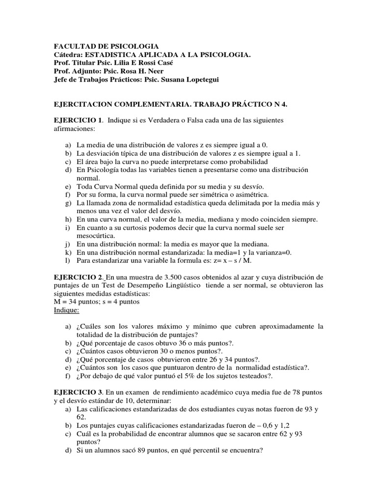 Ejercitacion Complementaria Practico 4 | PDF | Distribución normal ...