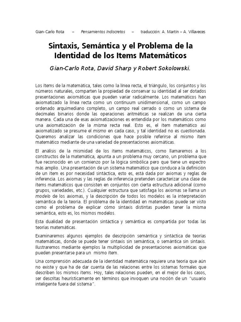 Sintaxis y Semántica en Matemáticas | PDF | Axioma | Teoría del modelo