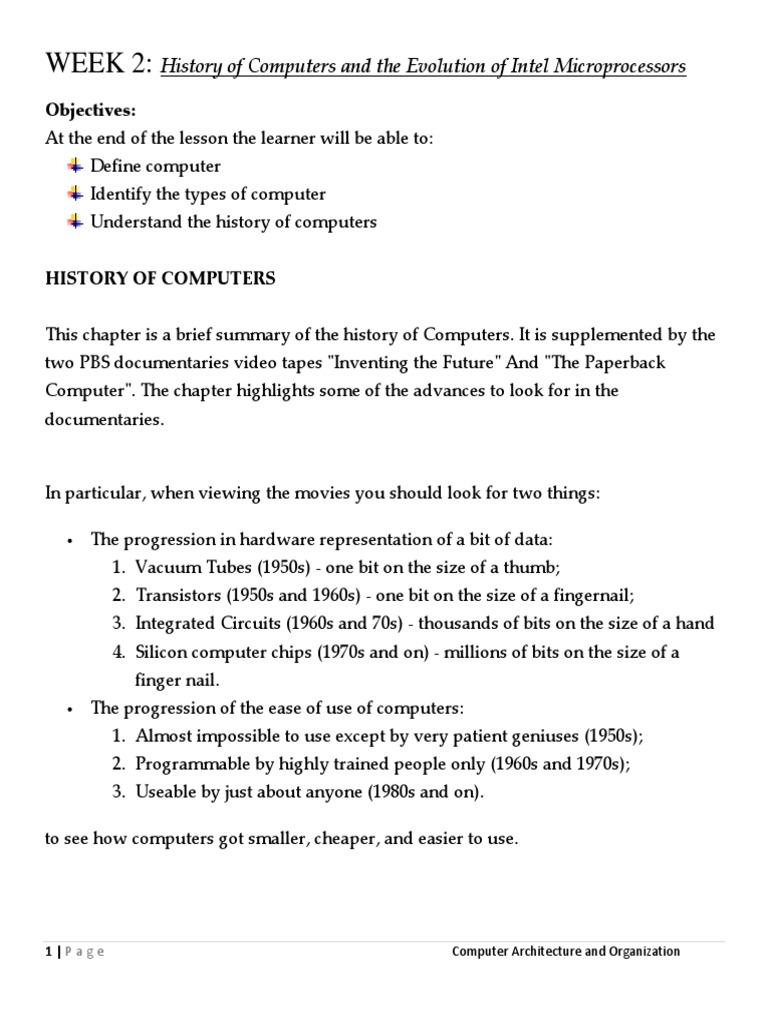 Week 2:: History of Computers and The Evolution of Intel ...