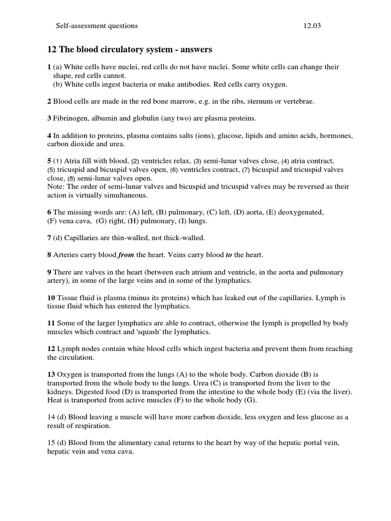 12 The Blood Circulatory System - Answers | PDF | Circulatory System ...