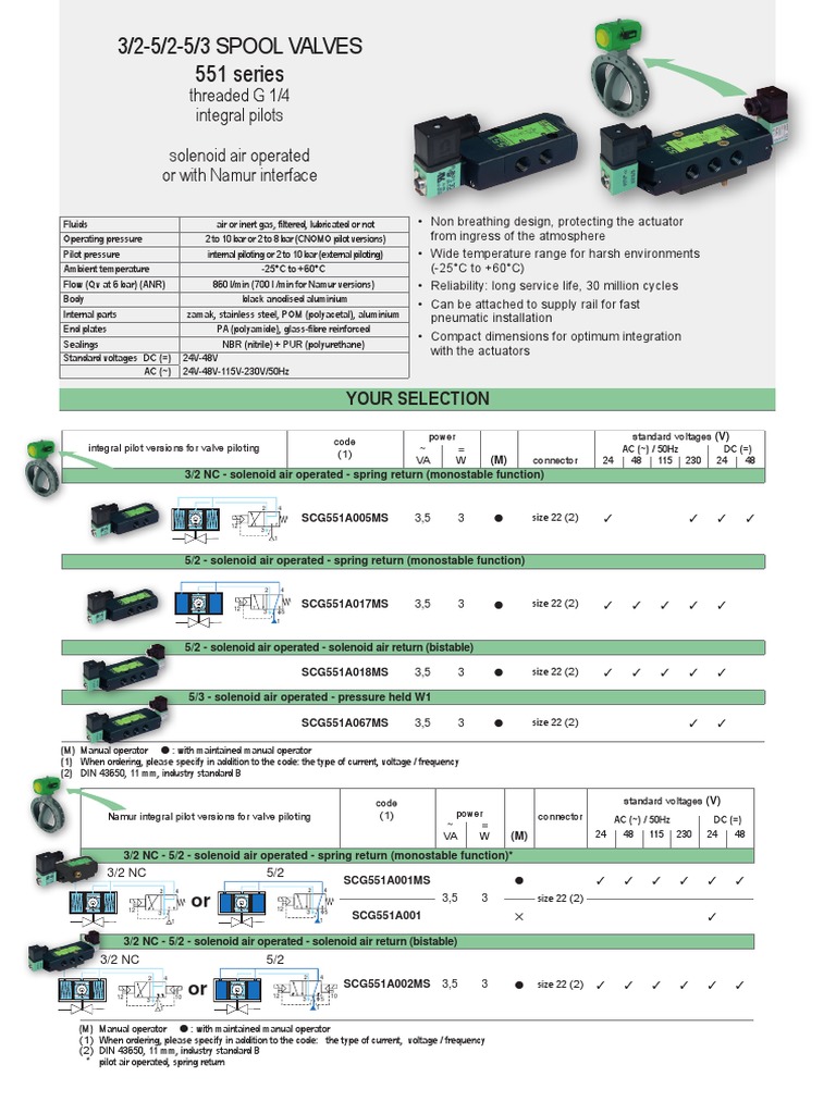 ASCO Series 551 Spool Valves | PDF | Valve | Gases