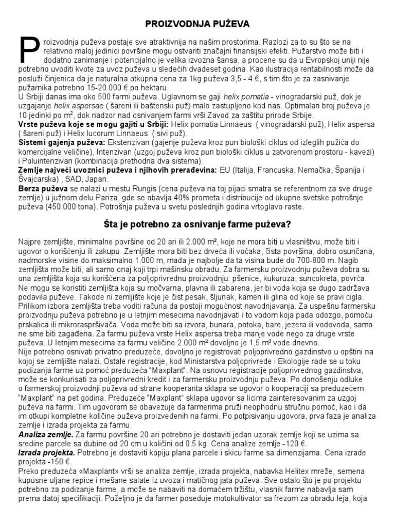 Biznis Ideja 10 - Proizvodnja Puževa | PDF