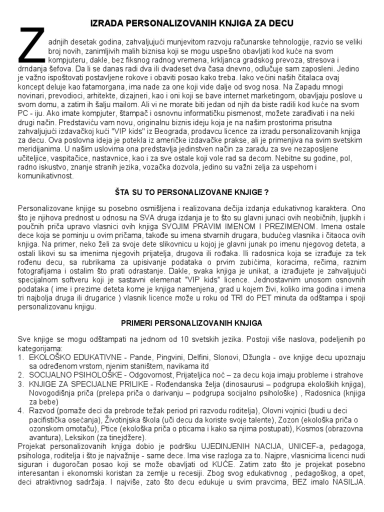 Biznis Ideja 11 - Izrada Personalizovanih Knjiga Za Decu | PDF