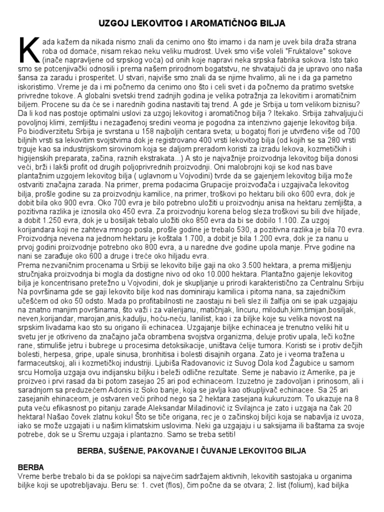 Biznis Ideja 14 - Uzgoj Lekovitog I Aromaticnog Bilja | PDF