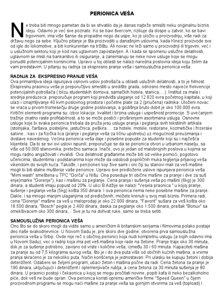 BIZNIS IDEJA 16 - PERIONICA VEŠA.doc | PDF