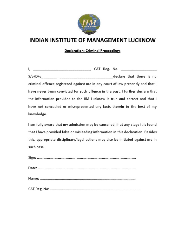 IIM Lucknow Criminal Declaration Form | PDF | Social Science | Law