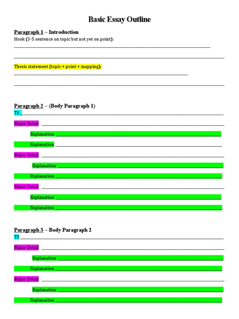 Basic Essay Outlinewith Highlights | PDF | Writing | Written Communication