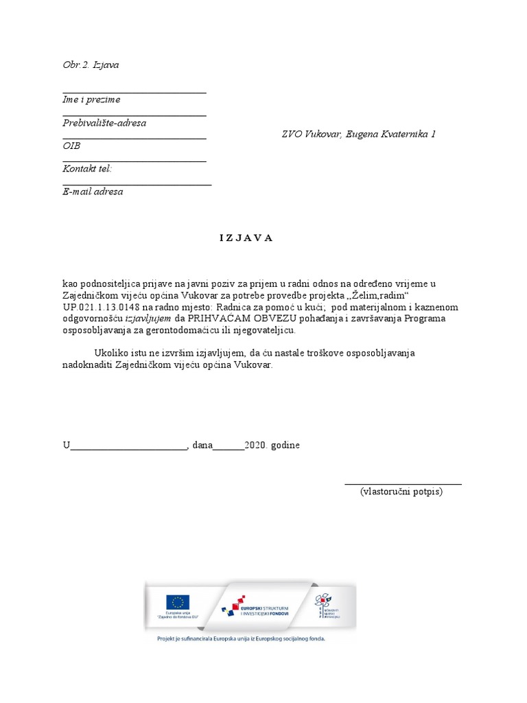 Obrazac 2. Izjava | PDF