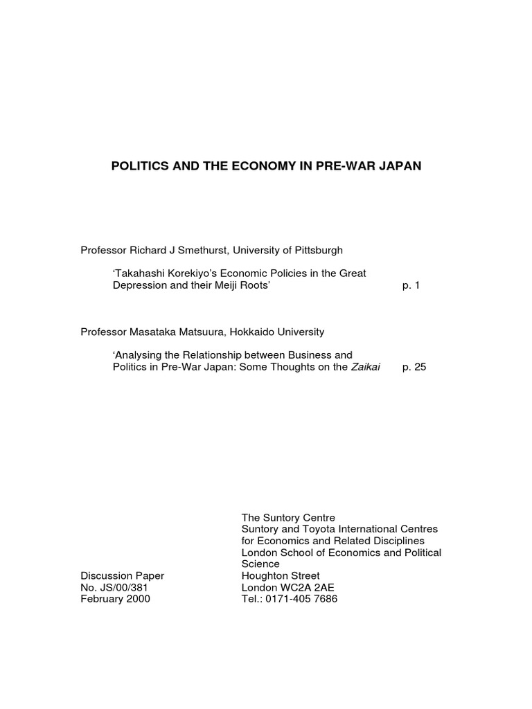 Politics and The Economy in Pre-War Japan | PDF | Great Depression ...