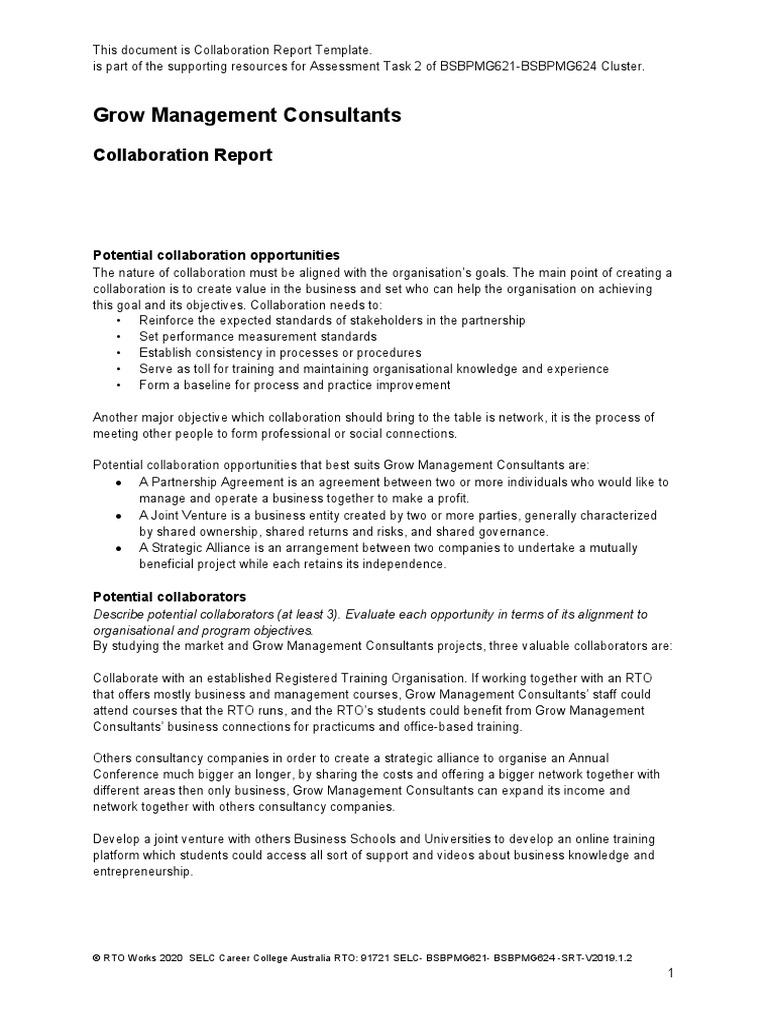 Assessment Task 2 Collaboration Report Template | PDF | Business ...