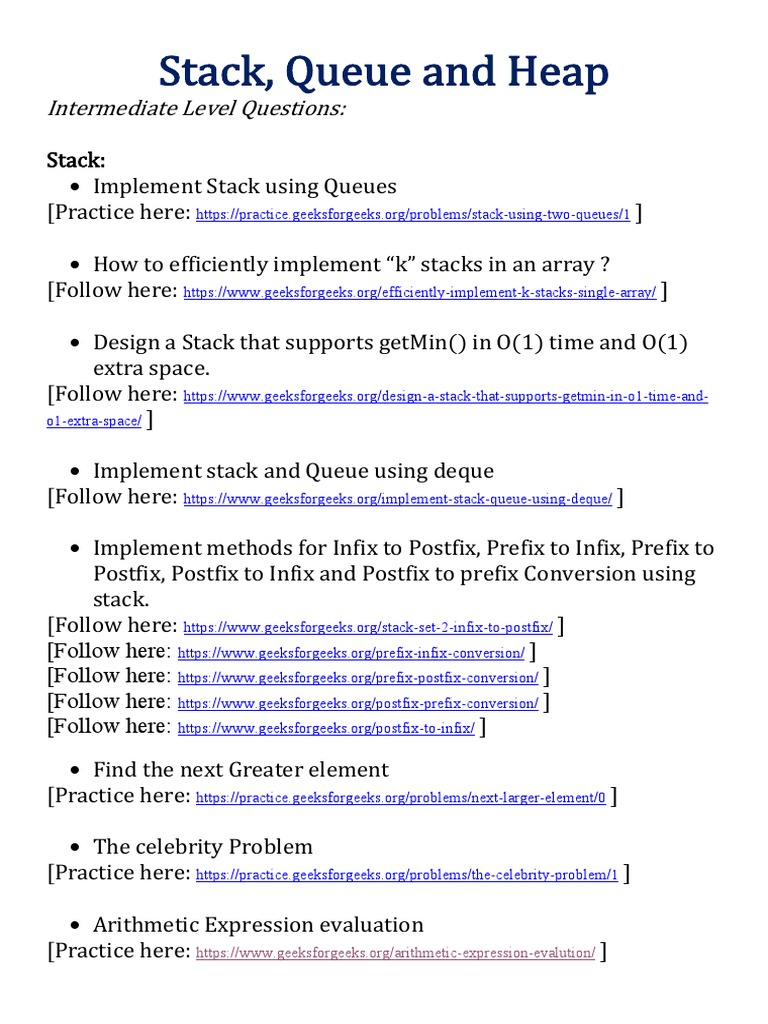 Stack, Queue and Heap: Intermediate Level Questions | PDF | Queue ...