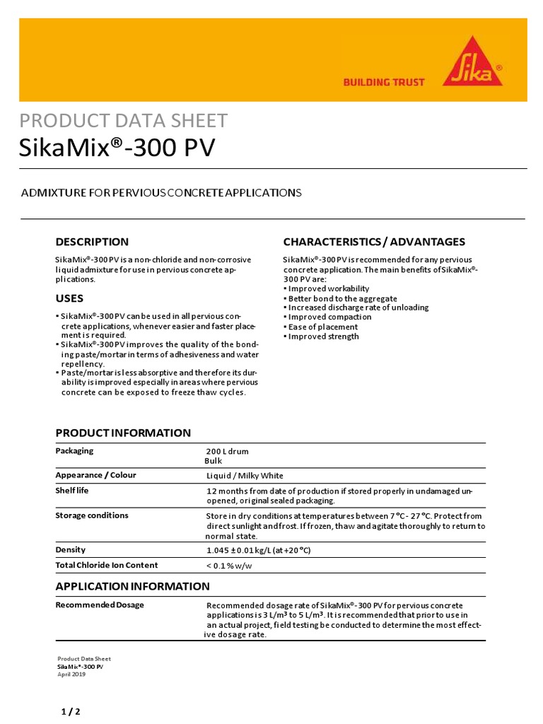 Sikamix®-300 PV: Product Data Sheet | PDF | Concrete | Materials
