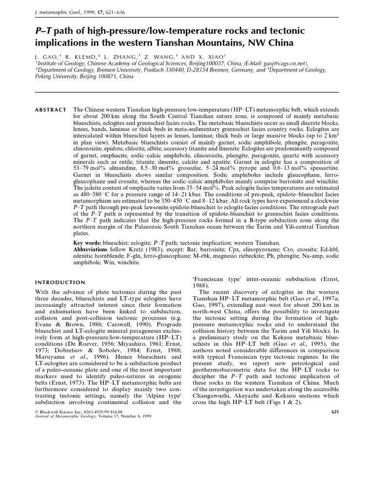 Gao Et Al-1999-Journal of Metamorphic Geology | PDF | Minerals | Petrology