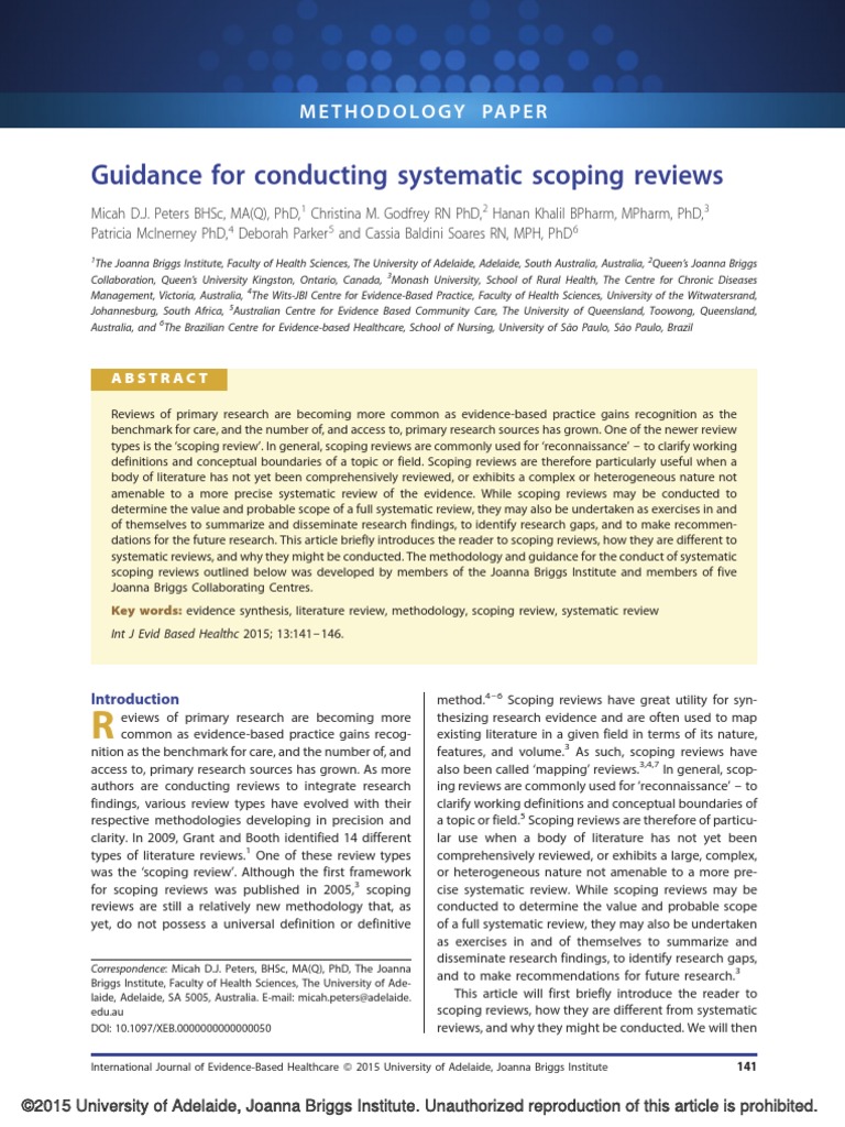 Guidance For Conducting Systematic Scoping Reviews Methodologypaper Pdf Systematic Review
