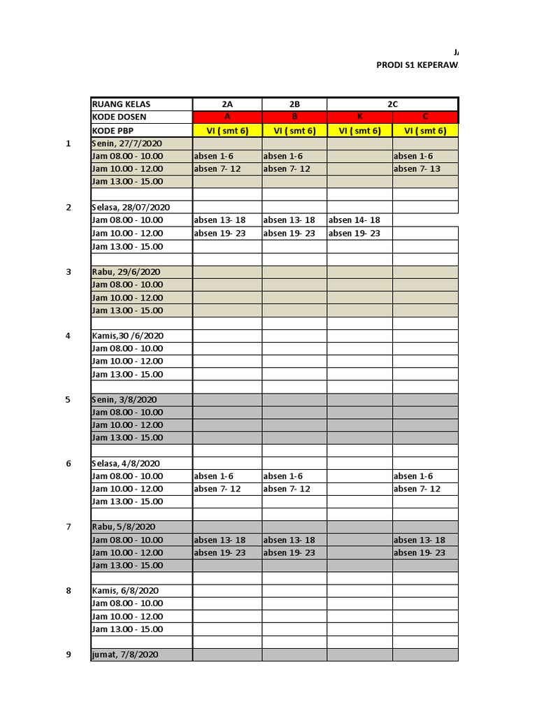 Jadwal Daring PBP 2 Dan 6 Prodi S1 Keperawatan Stikes Bhakti Husada Mulia Madiun | PDF