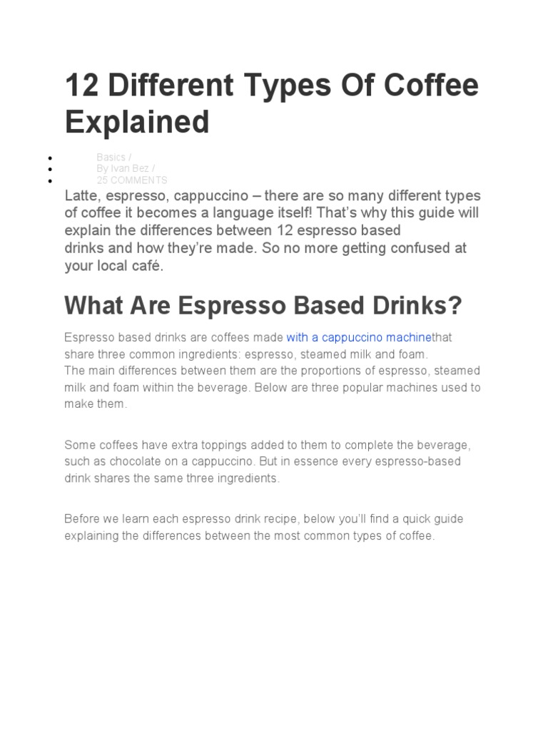 12 Types of Coffee | PDF | Hot Drinks | Non Alcoholic Drinks