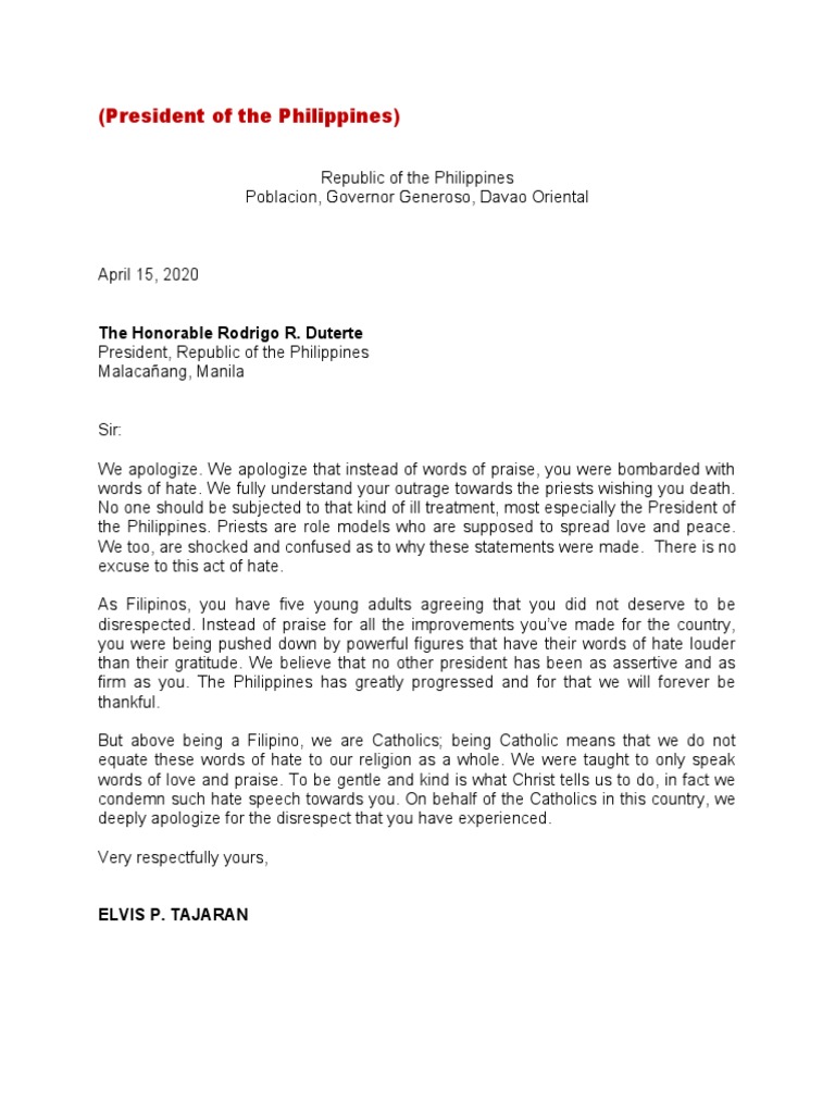 Sample Letter To The President of The Philippines | PDF
