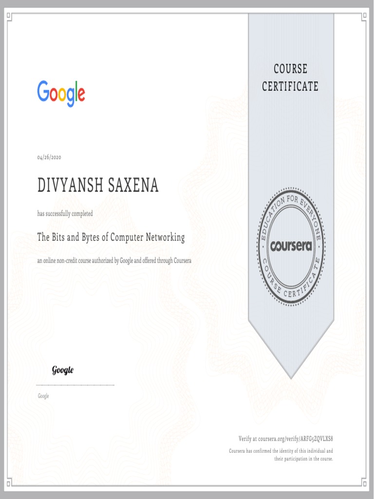Google Networking Course Certificate | PDF | Computer Data | Computing