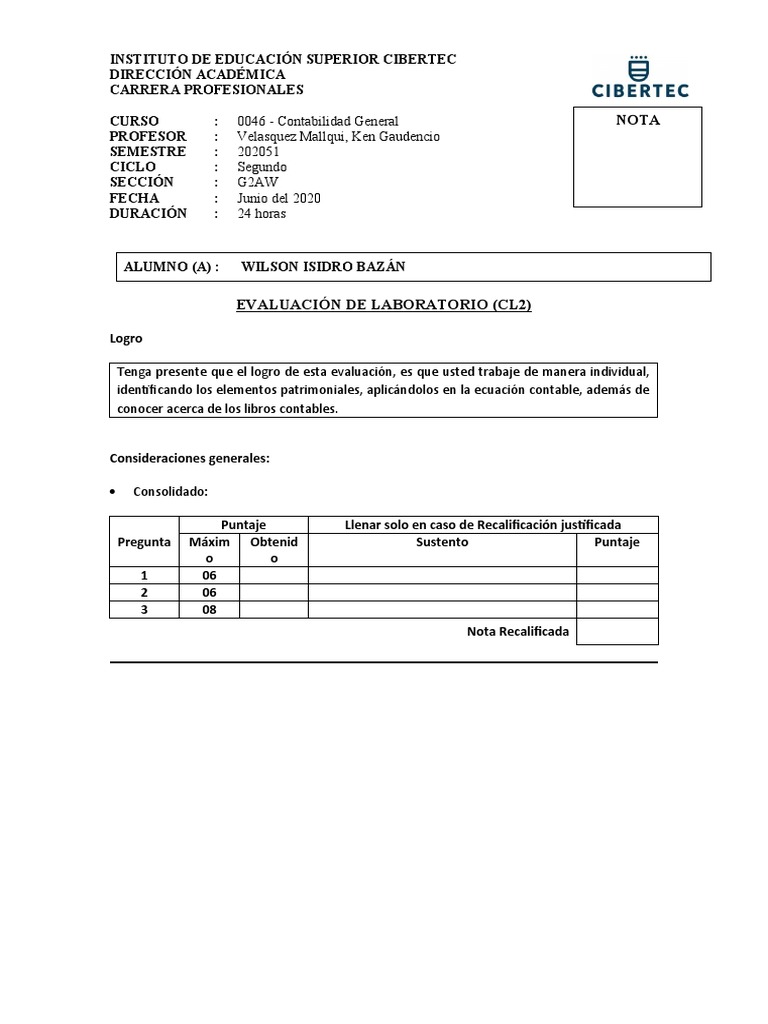 0046 Ac Contabilidad General G2aw 01 Velasquez Mallqui Ken CL2 202051 | PDF | Hoja de balance ...