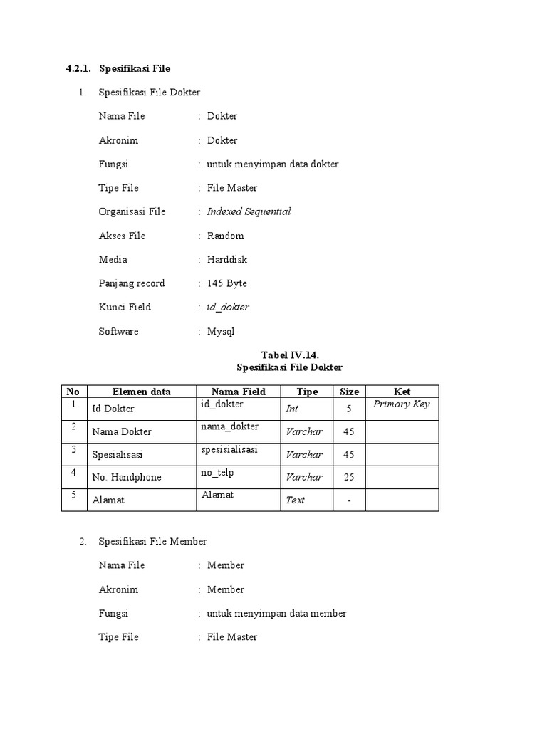 Tabel Spesifikasi File | PDF | Basis data | Manajemen Teknologi Informasi