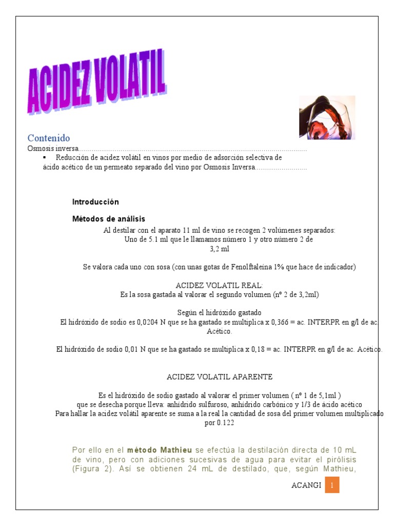 Acidez Volatil Todo Lo Que Hay Que Saber | PDF | Vino | Ácido acético