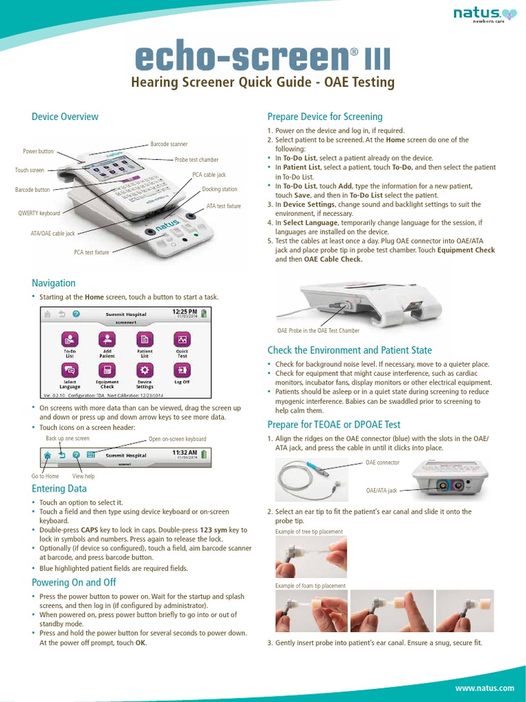Hearing Screener Quick Guide - OAE Testing: Device Overview Prepare ...
