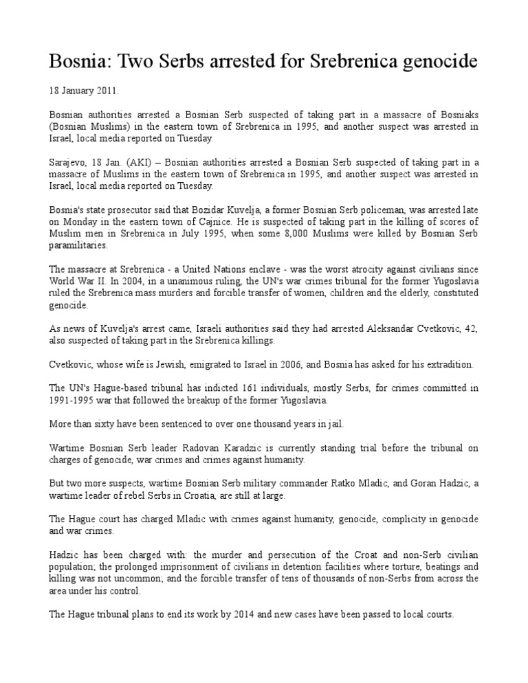 Arrests in Srebrenica Genocide Case | PDF | Genocides | Bosnia And ...