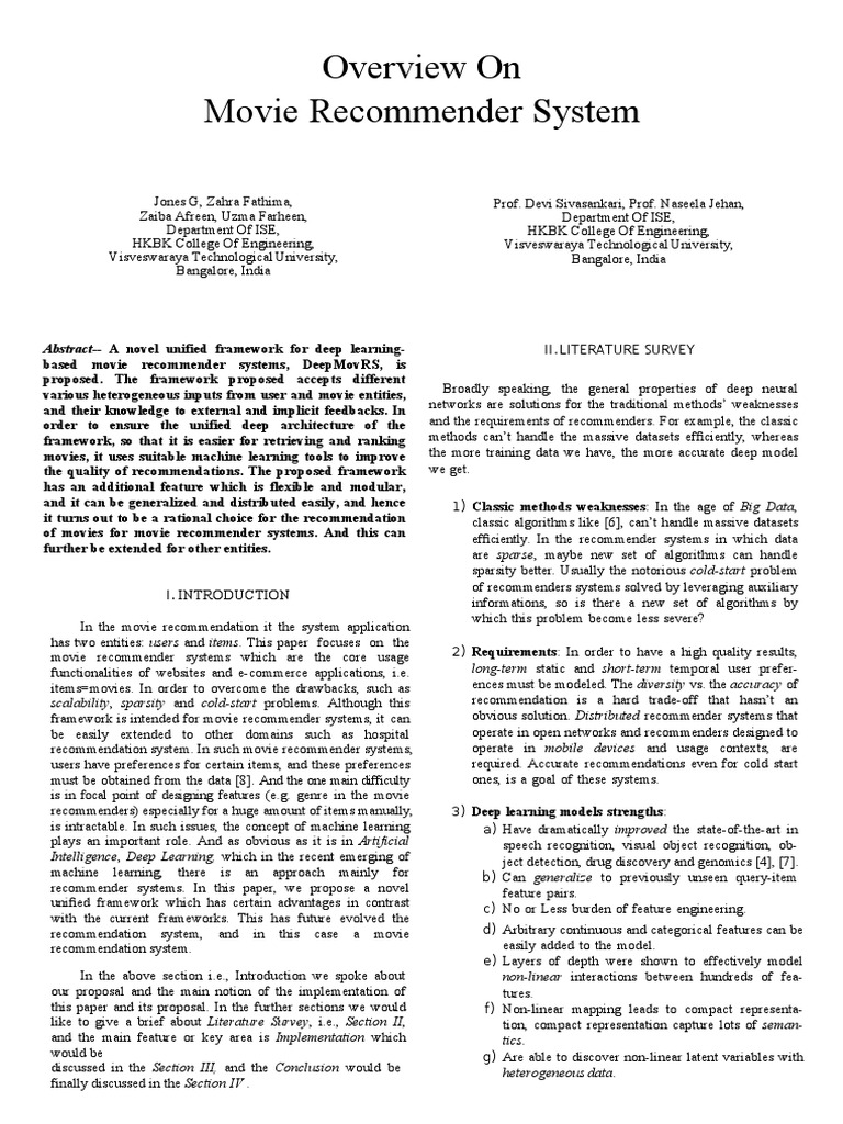 Overview On Movie Recommender System | PDF | Machine Learning ...