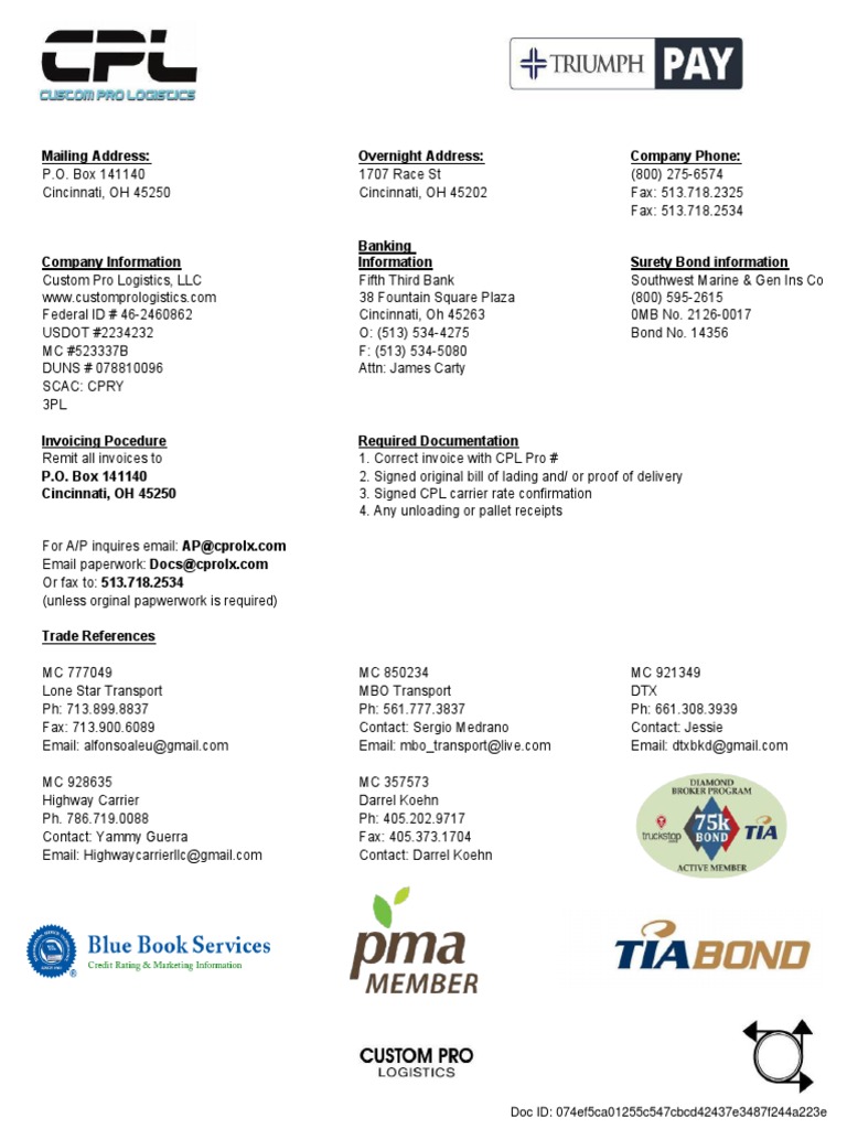 CPL Carrier Packet 2020 | PDF | Cargo | Liability Insurance
