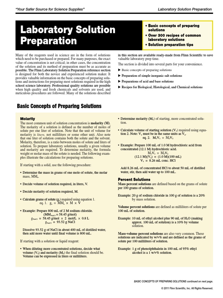 Laboratory Solution Preparation: Basic Concepts of Preparing Solutions ...