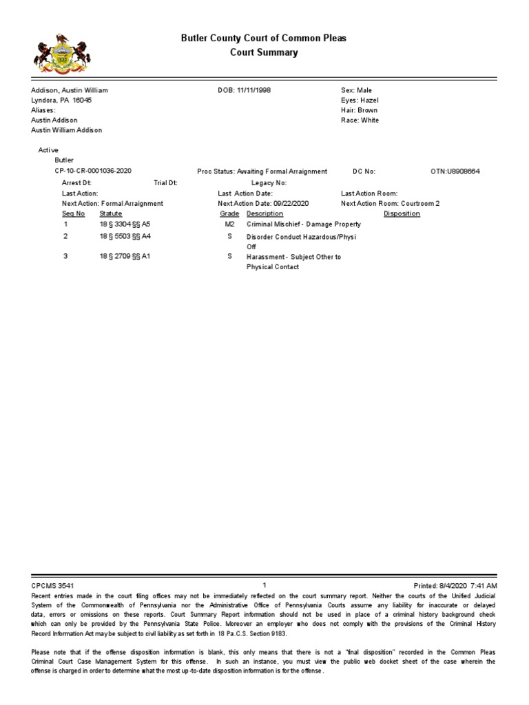 Austin Addison Charges | PDF | Criminal Record | Arraignment