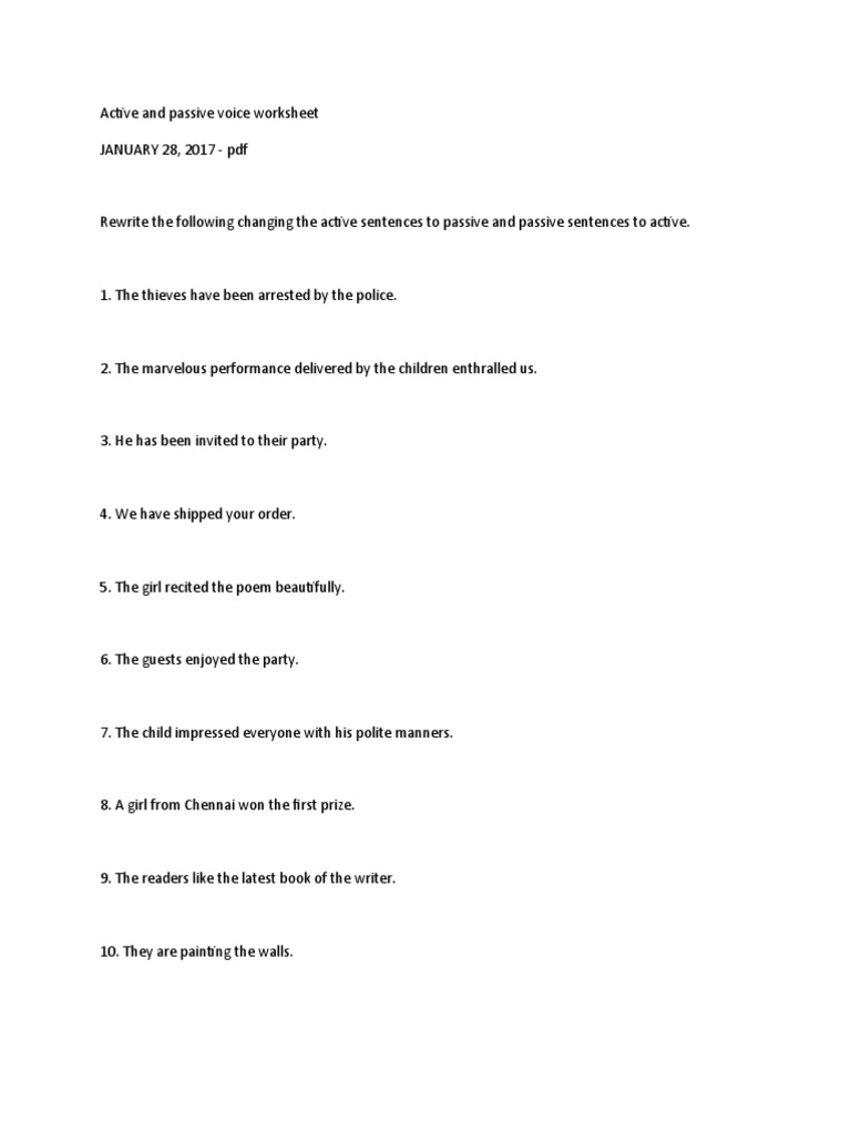 Active and Passive Voice Worksheet | PDF